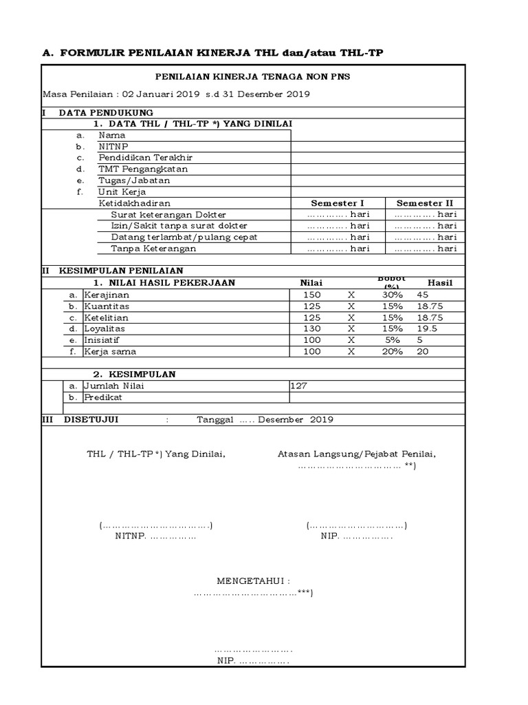 Formulir Penilaian THL | PDF