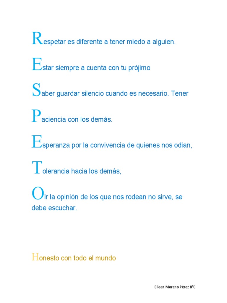 Acrostico Sobre Los Valores | PDF | Relaciones personales, crianza y ...
