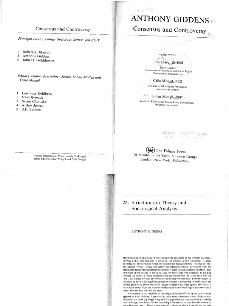 Clark Jon - Anthony Giddens, Consensus and Controversy (Respuesta ...
