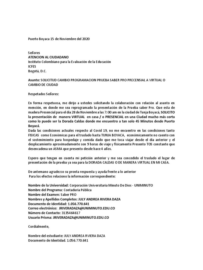 Carta Peticion Icfes PDF | PDF