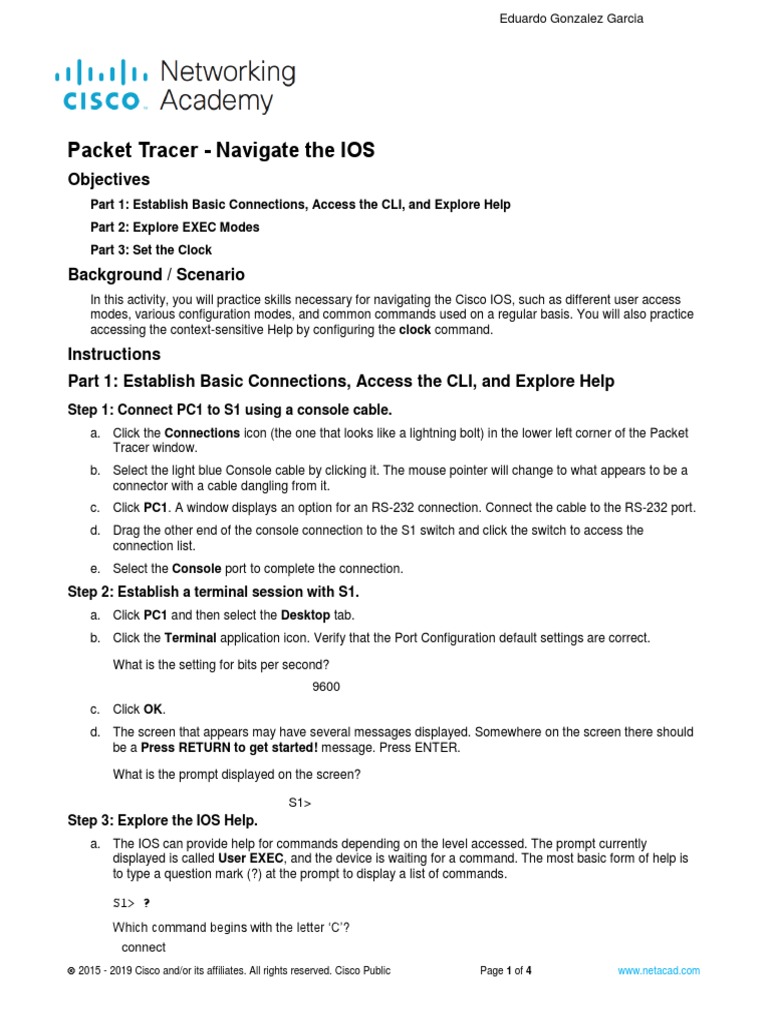 Packet Tracer - Navigate The IOS: Objectives | PDF | Command Line Interface | Icon (Computing)
