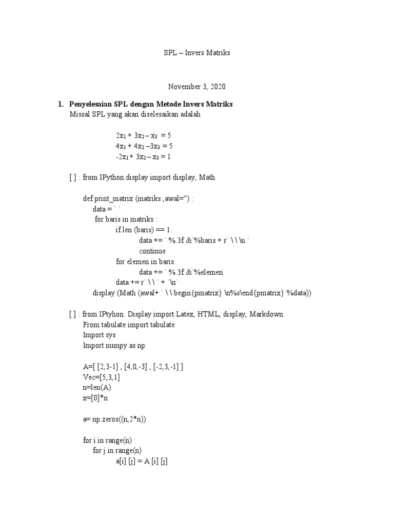 Penyelesaian SPL Dengan Metode Invers Matriks | PDF | Teaching Methods & Materials | Science ...
