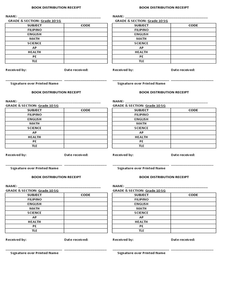 Book Distribution Receipt Book Distribution Receipt | PDF | Human ...