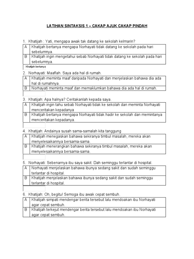 Latihan Sintaksis 1 | PDF