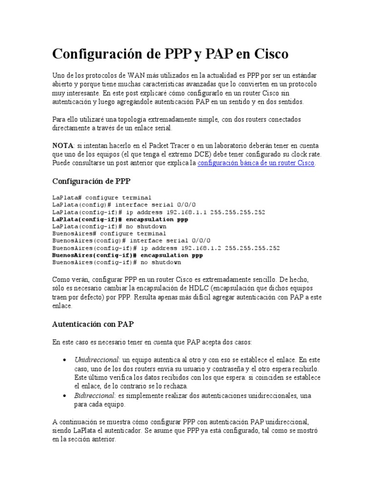 Configuración de PPP y PAP en Cisco | PDF