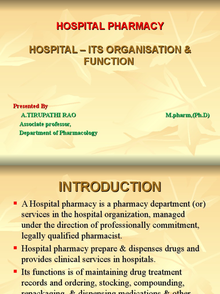 1 Hospital Organisation & Function | PDF | Pharmacy | Pharmacist