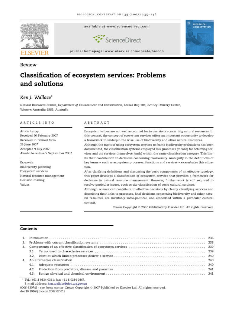 Classification of Ecosystem Services PDF | PDF