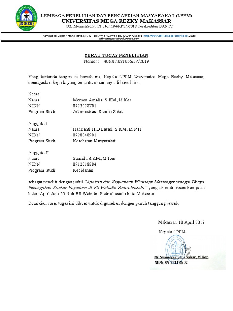 Surat Tugas Penelitian | PDF