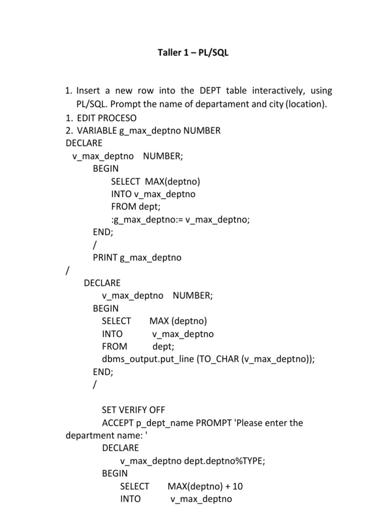 Taller 1 - PLSQL-katheryn Rojas | PDF | Pl/Sql | Sql