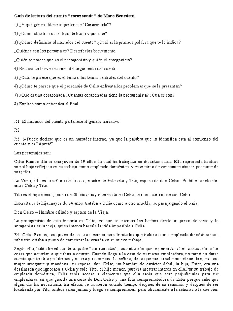 Guía de Lectura Del Cuento Corazonada | PDF | Cuentos | Narrativa