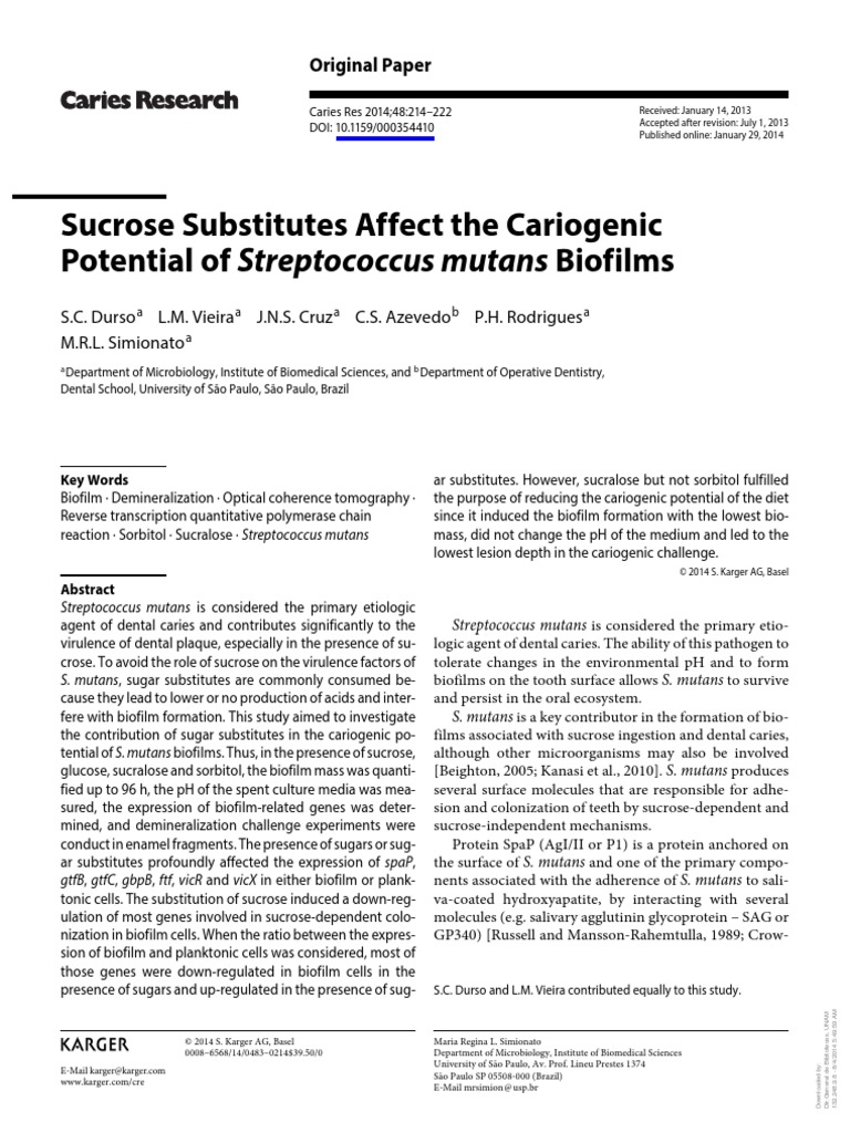 Sucrose Substitutes Affect The Cariogenic Potential of Streptococcus ...