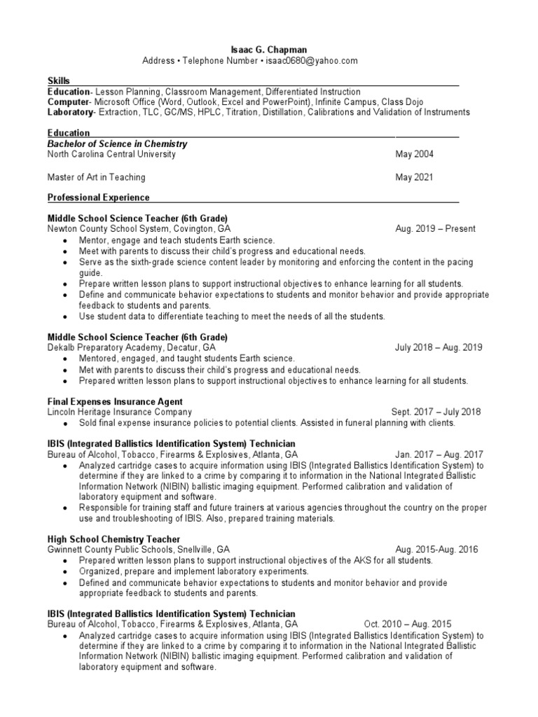 Isaac Chapman Resume 2020 Weebly | PDF | Metabolomics | Chromatography