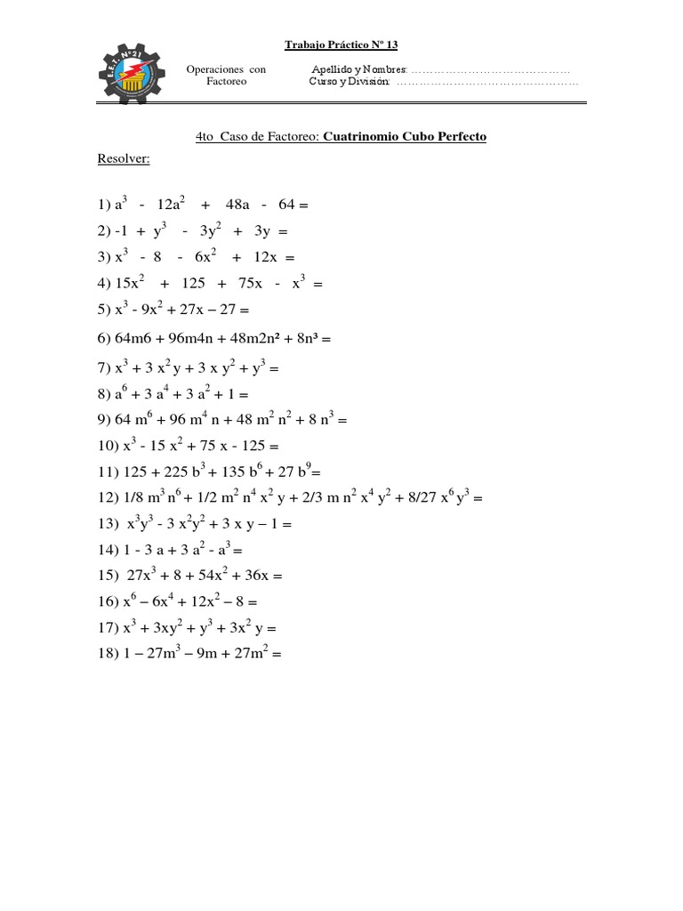 4to Caso de Factoreo: Cuatrinomio Cubo Perfecto Resolver | PDF