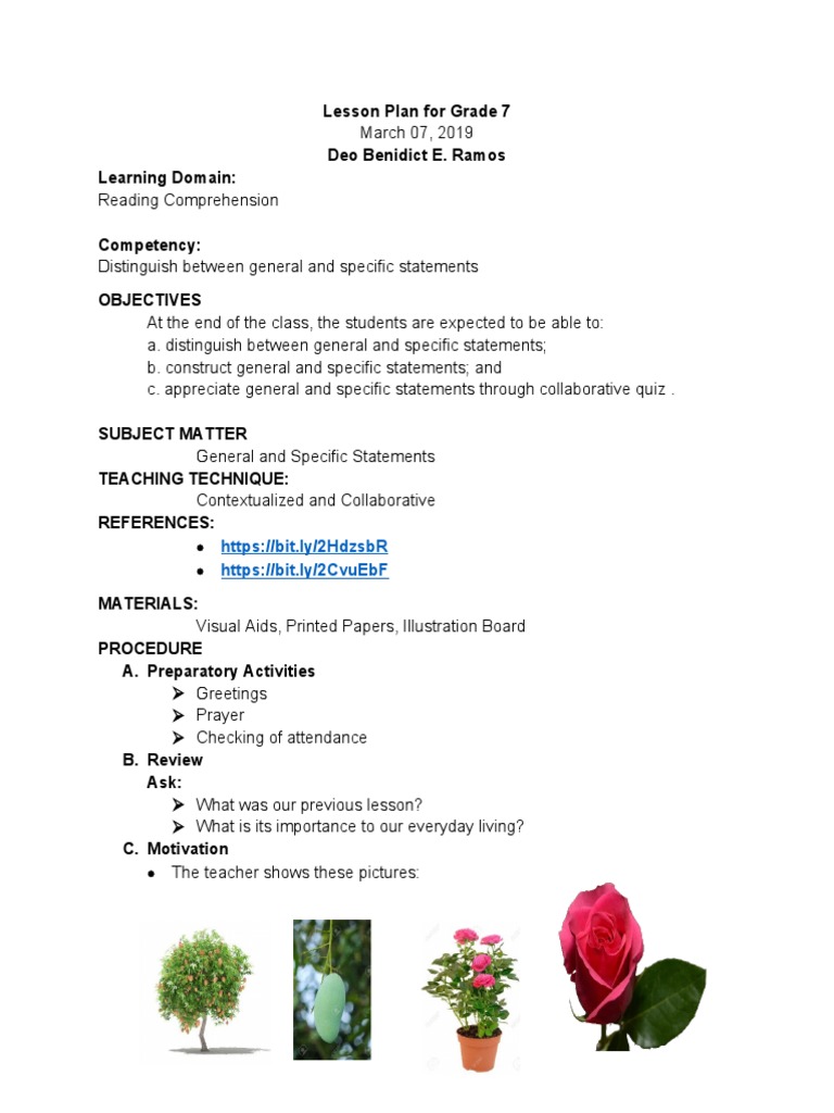 LP - General and Specific Statement | Download Free PDF | Lesson Plan ...