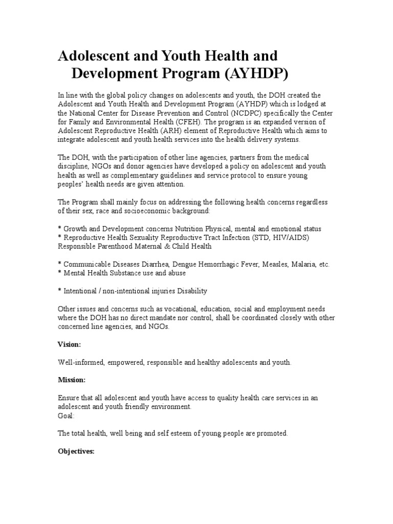 Adolescent and Youth Health and Development Program | Adolescence | Youth