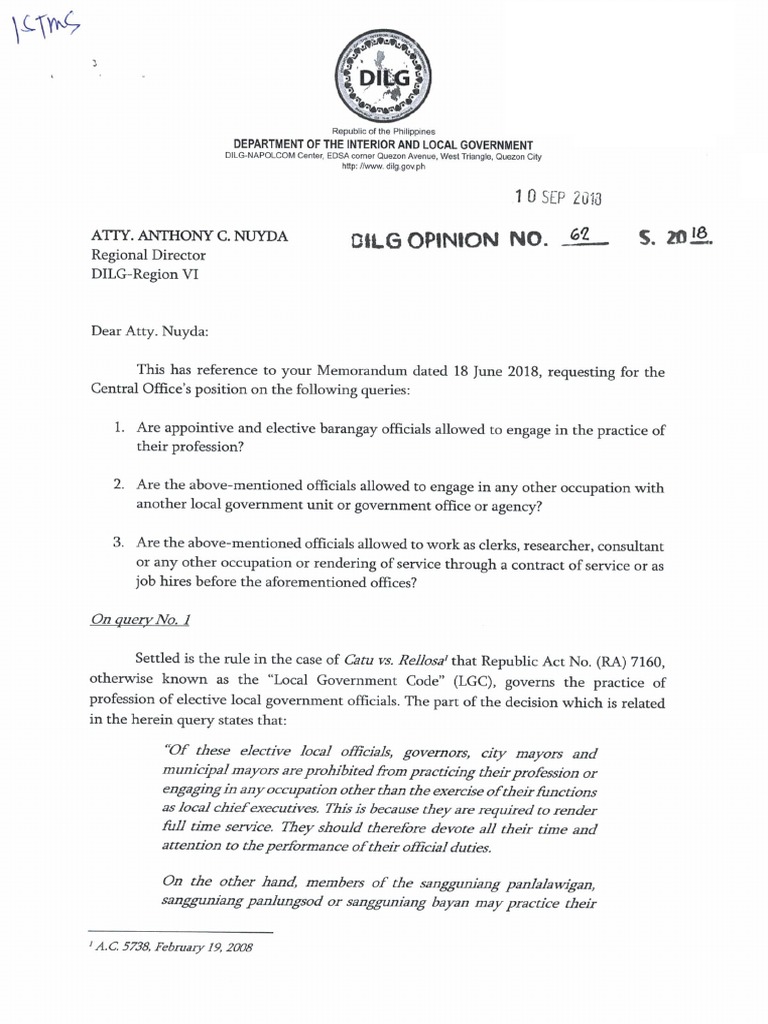 DOUBLE COMPENSATION Dilg Opinion PDF | PDF