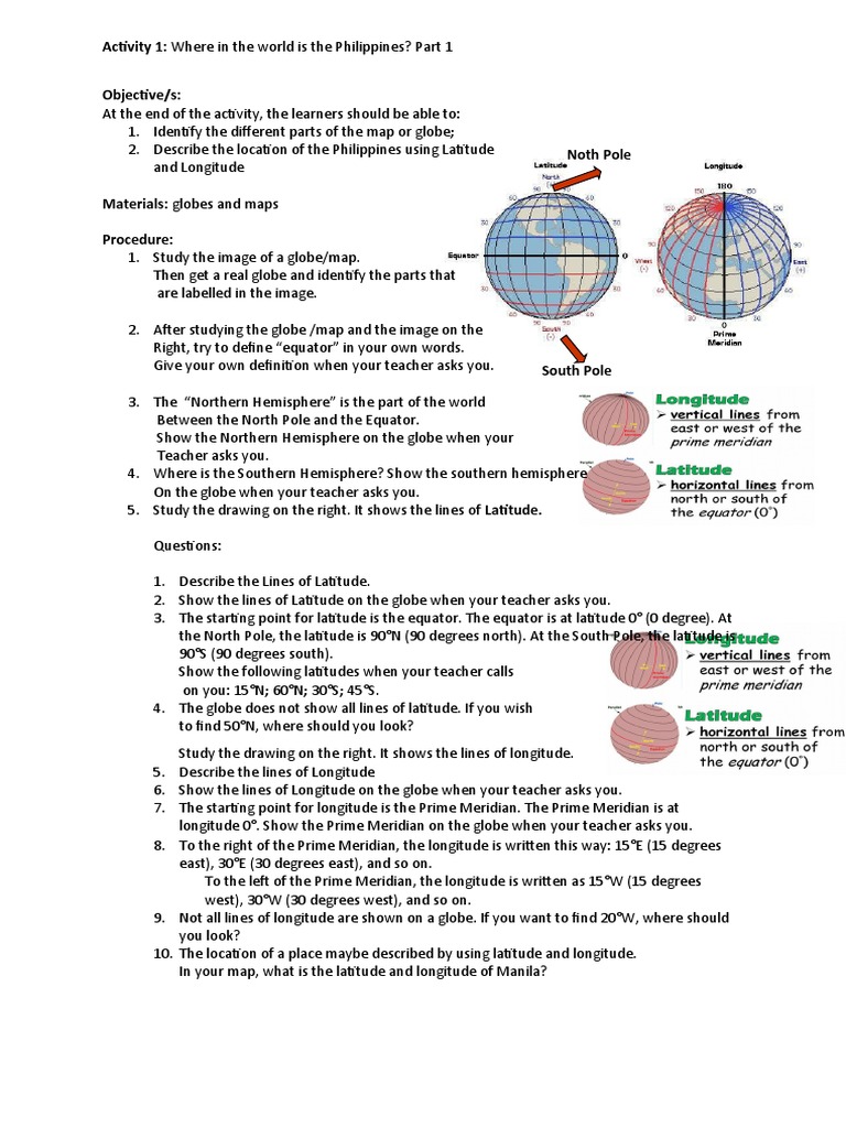 Activity 1. Where Is The Philippines | PDF | Longitude | Latitude