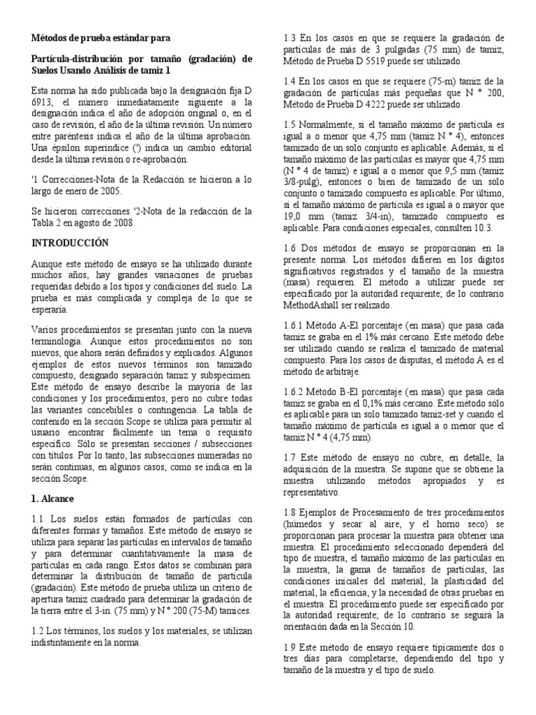 Astm D6913 Granulometria | PDF | Masa | Agua