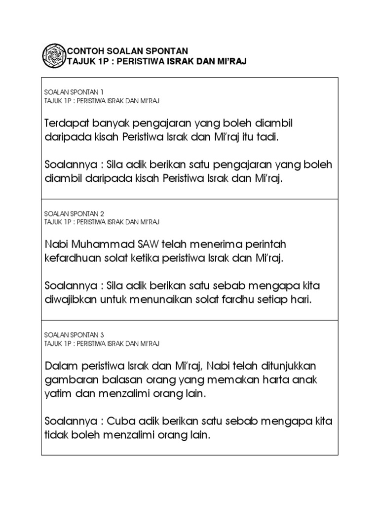 Contoh Soalan Spontan 2019 (P) | PDF