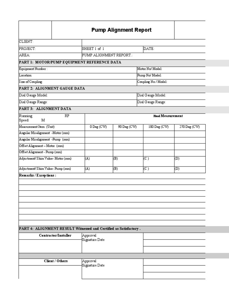 Client: Project: Sheet 1 of 1 Date: Area: Pump Alignment Report | PDF