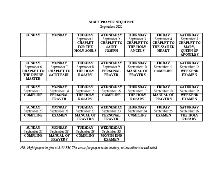 Night Prayer Sequence September 2020 | PDF | Rosary | Catholic Spirituality