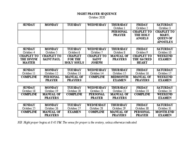 Night Prayer Sequence October 2020 | PDF | Christian Denominational ...
