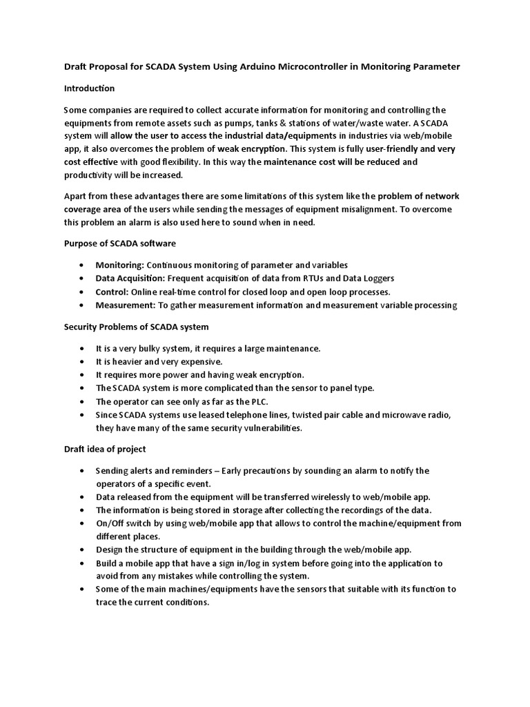 Draft Proposal For SCADA System Using Arduino in Monitoring Parameter | PDF | Scada ...