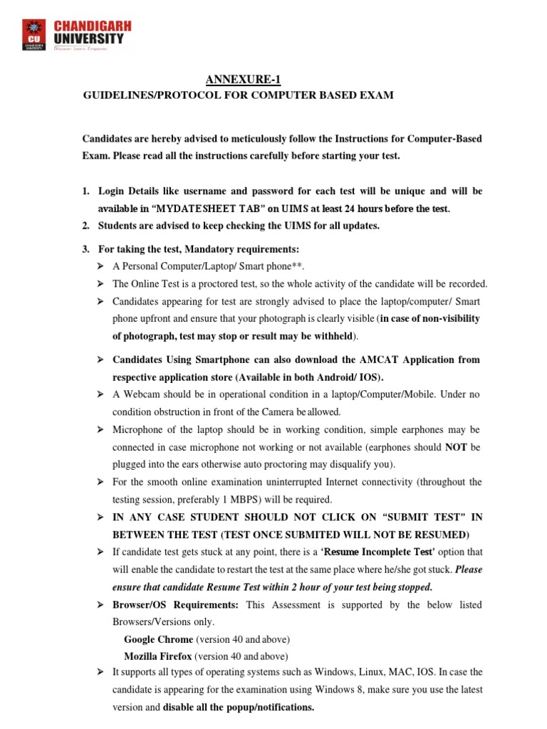 Guidelines/Protocol For Computer Based Exam: Annexure-1 | PDF | Software | Cyberspace