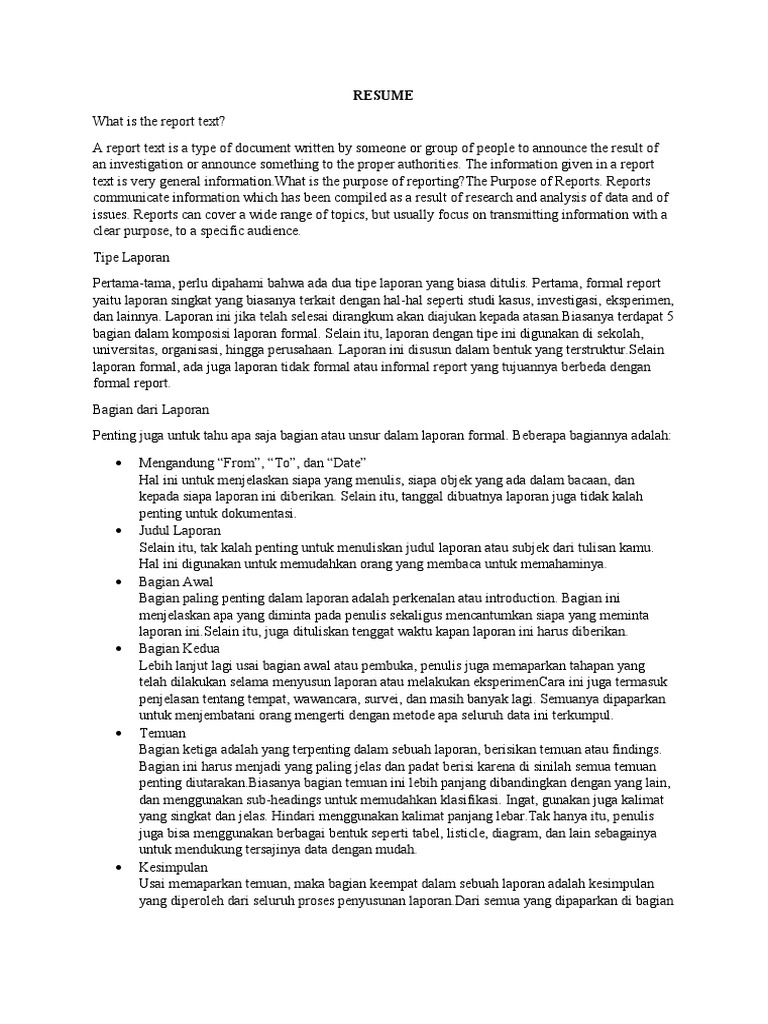 Resume+contoh Report | PDF