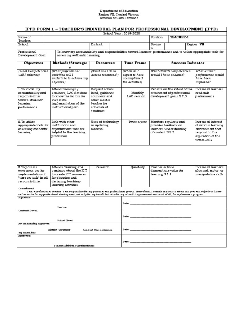 Ippd Form 1 - Teacher'S Individual Plan For Professional Development (Ippd) | PDF | Teachers ...