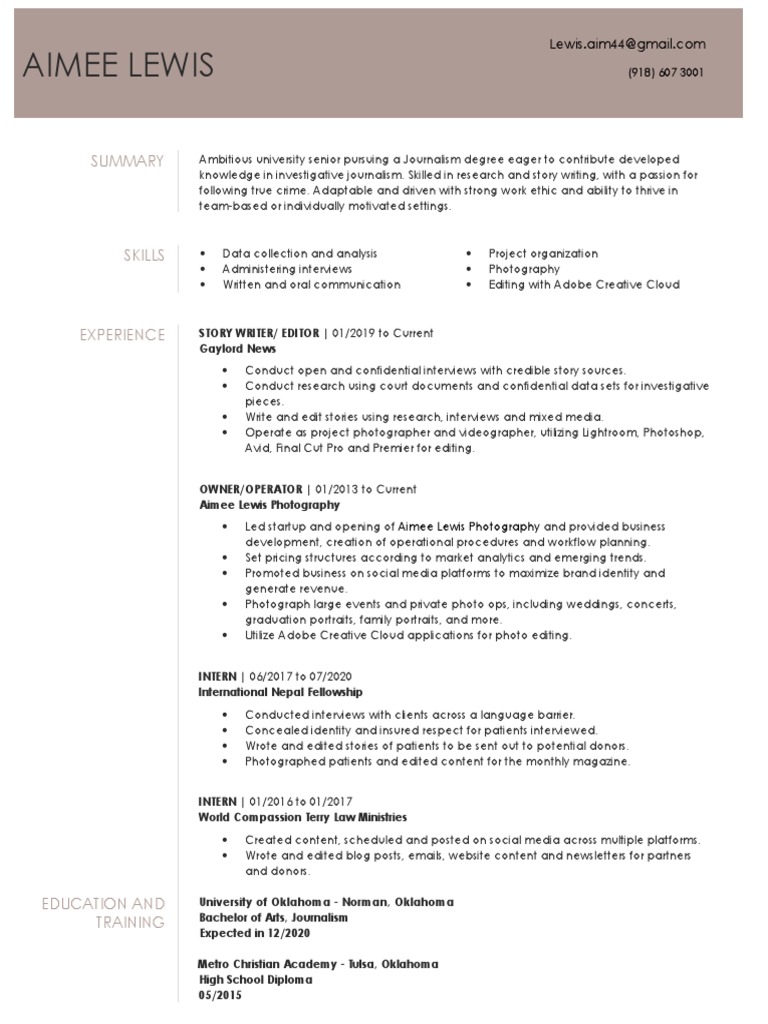 Aimee Lewis Resume | PDF | Journalism | Editing