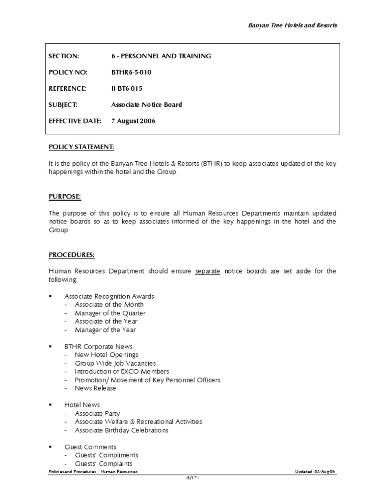 Associate Notice Board Policy | PDF | Human Resources | Hotel And ...