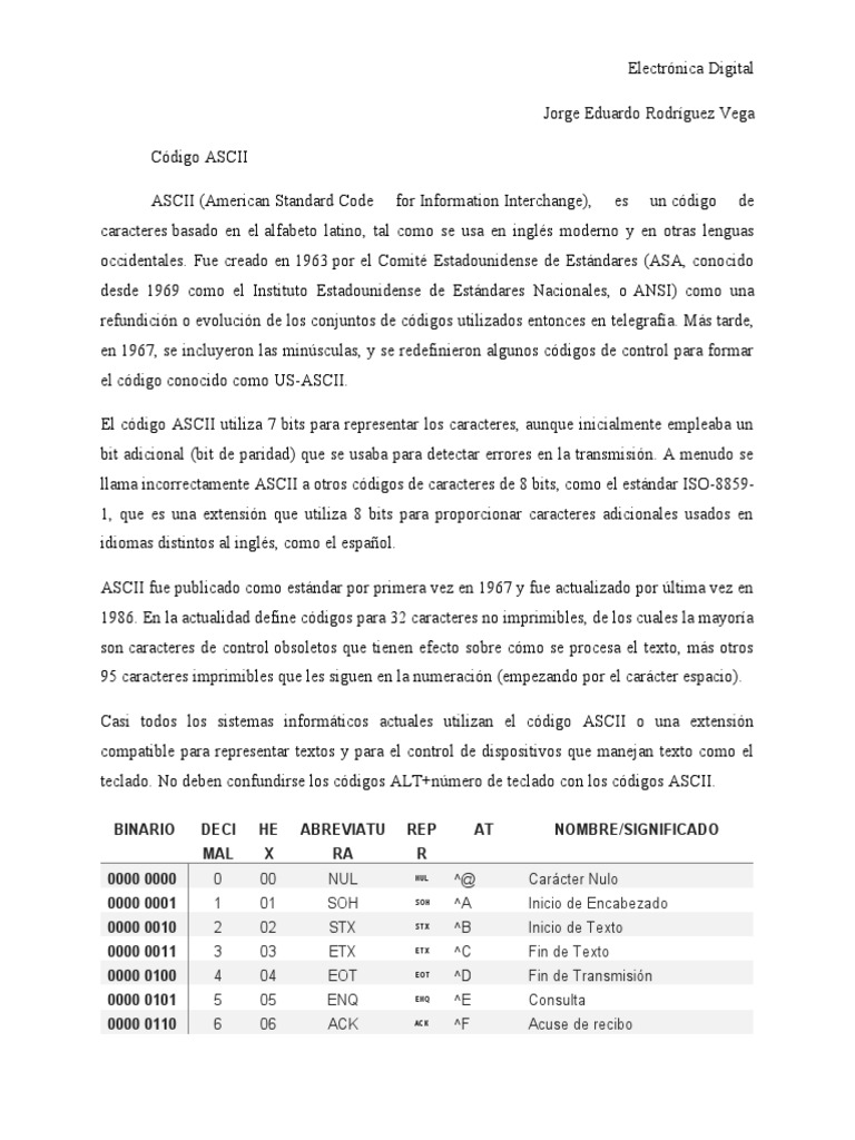 Electronica Digital Codigo ASCII | PDF | Ascii | Ingeniería en ...