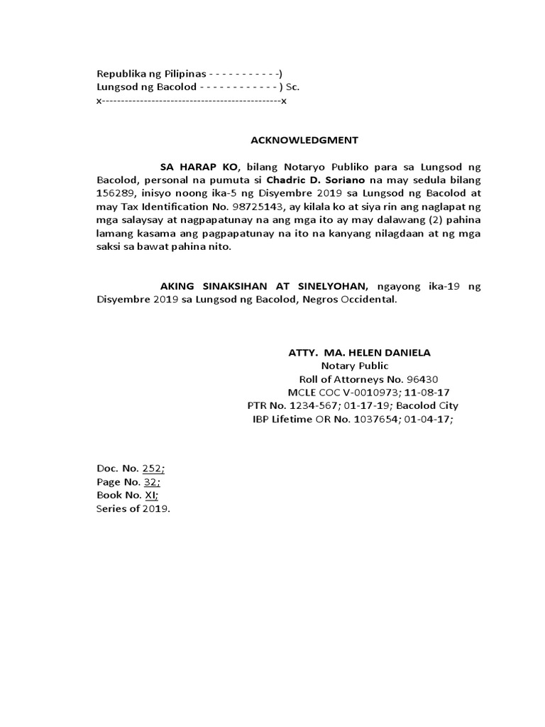 Ordinary Form of Acknowledgment (Filipino) PDF | PDF
