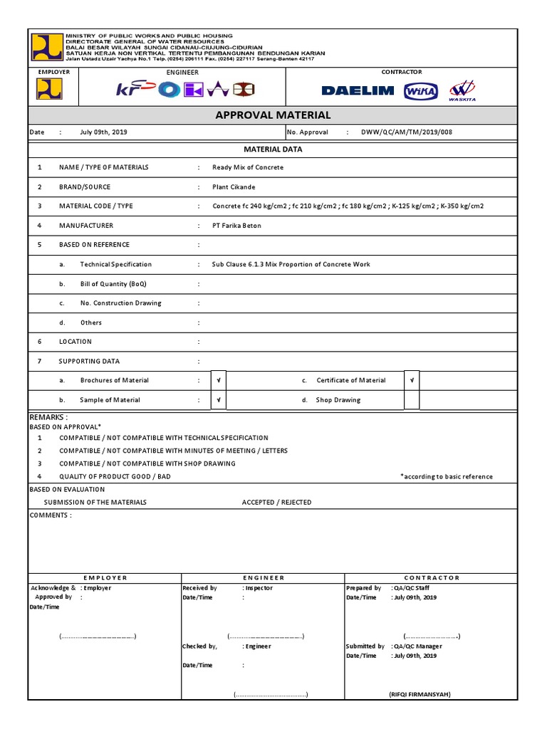 Approval Material | PDF | Specification (Technical Standard) | Engineering