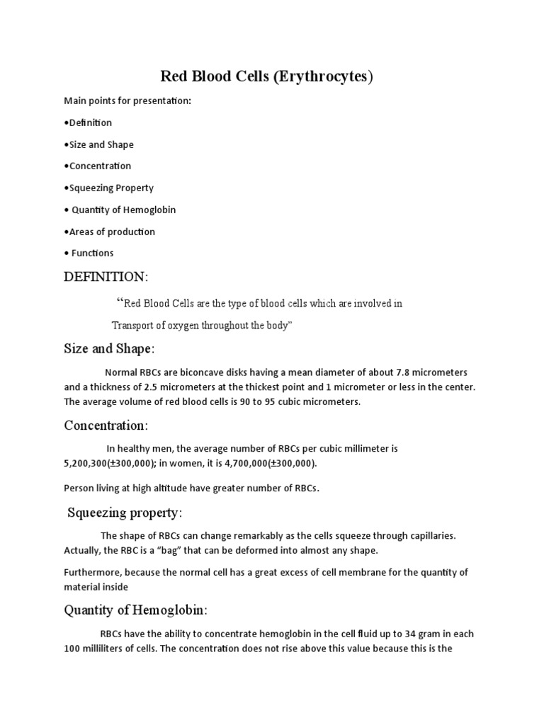 Red Blood Cells | PDF | Red Blood Cell | Hemoglobin
