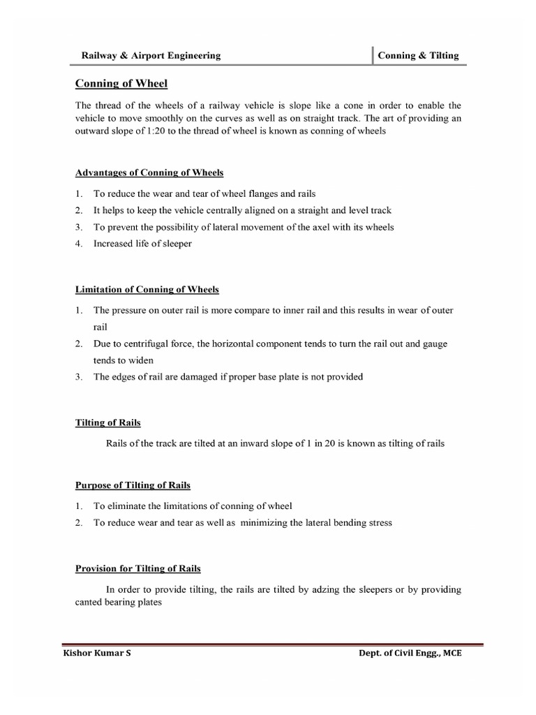 Coning of Wheel and Tilting of Rail | PDF