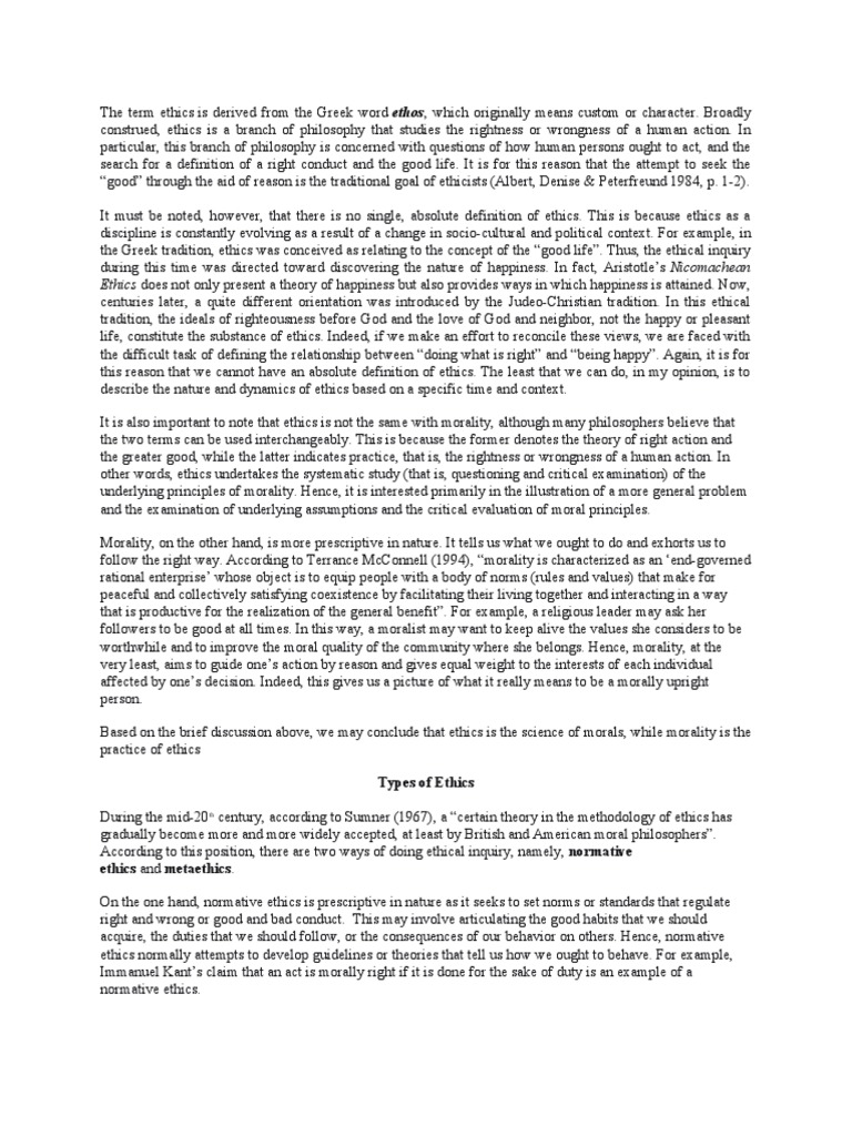 Ethics Intro Handout | PDF | Morality | Reason