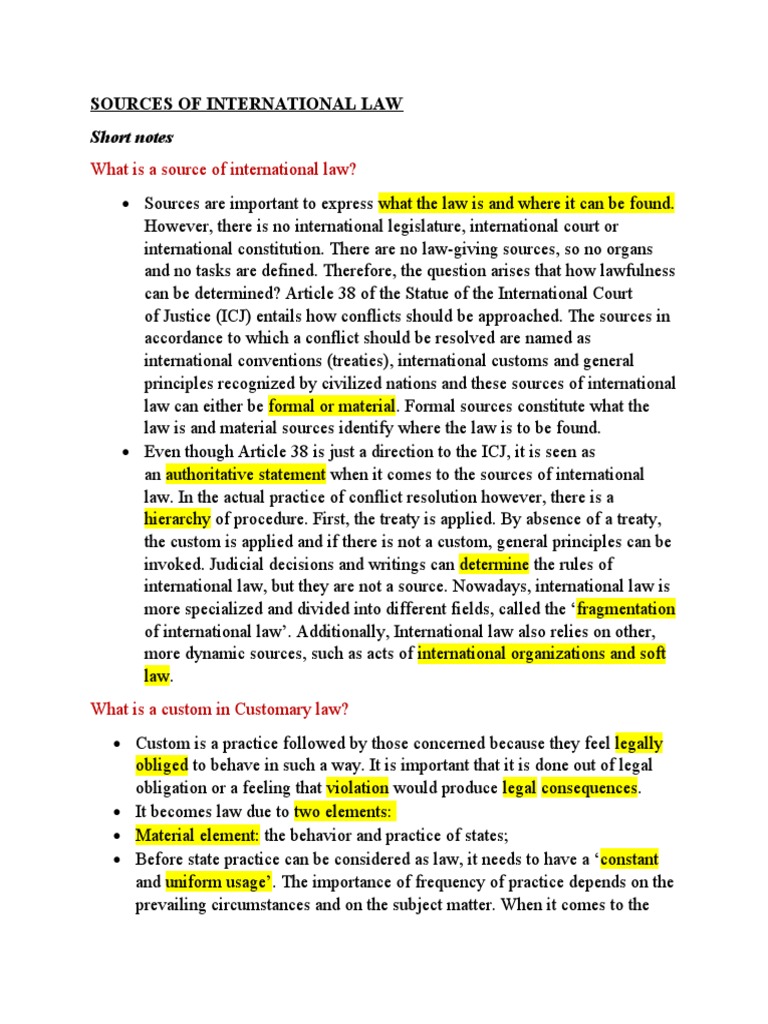 Sources of International Law | PDF | International Law | Treaty