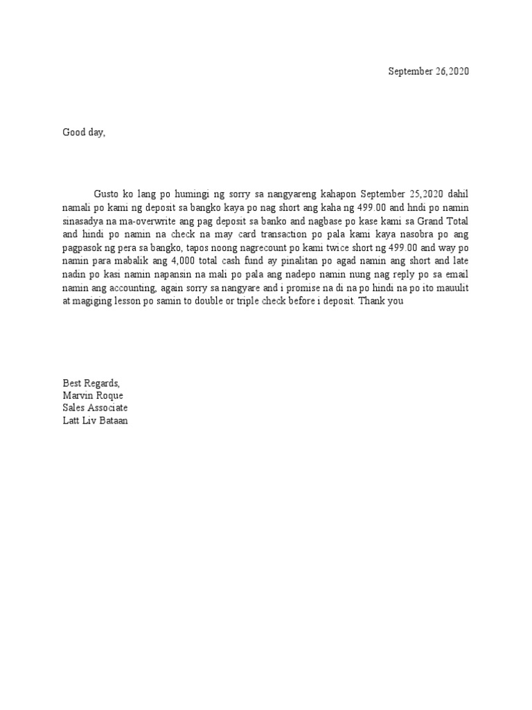 Incident Report For Deposit Slip and Cash Fund | PDF