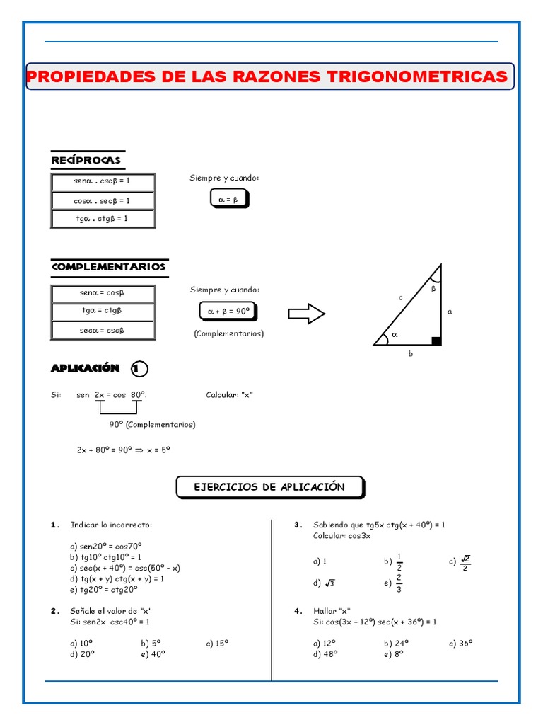 Propiedades de Las Razones Trigonometricas | PDF | Enseñanza de matemática