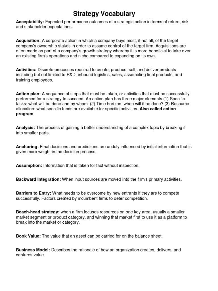 Strategy Vocabulary 1 | PDF | Strategic Management | Mergers And ...