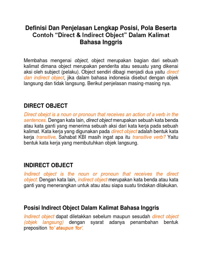 Definisi Dan Penjelasan Lengkap Posisi, Pola Beserta Contoh "Direct ...