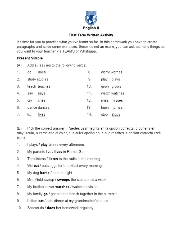 English II First Term Written Activity | PDF