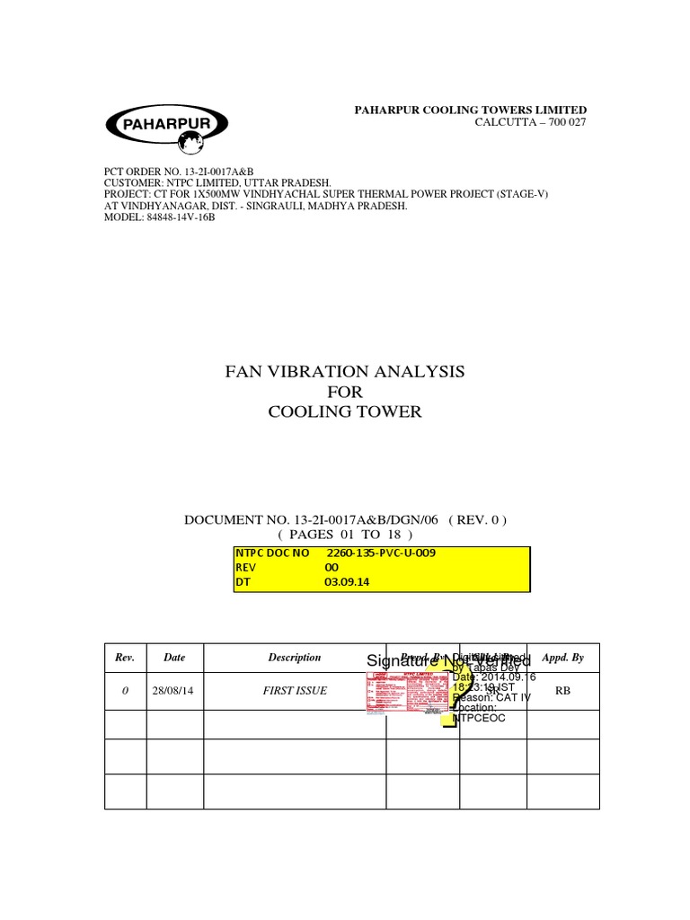 Fan Vibration Analysis for Cooling Tower | PDF | Rotation Around A ...