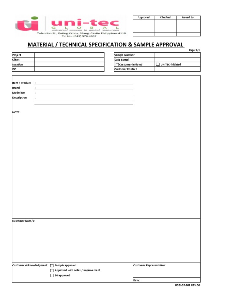 F9 - Material Approval Sheet | PDF