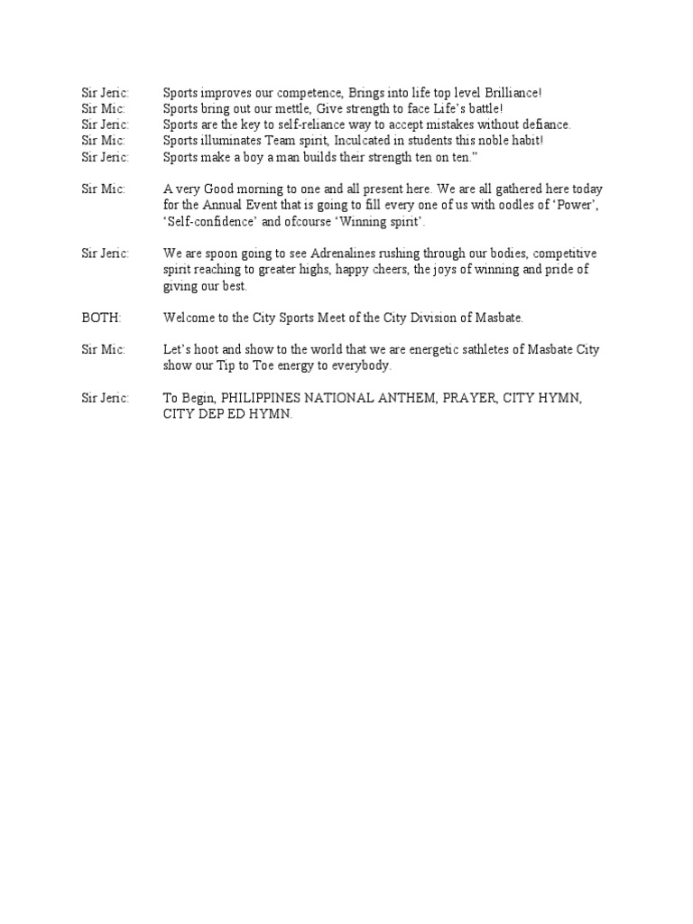 Sports Meet Script | PDF