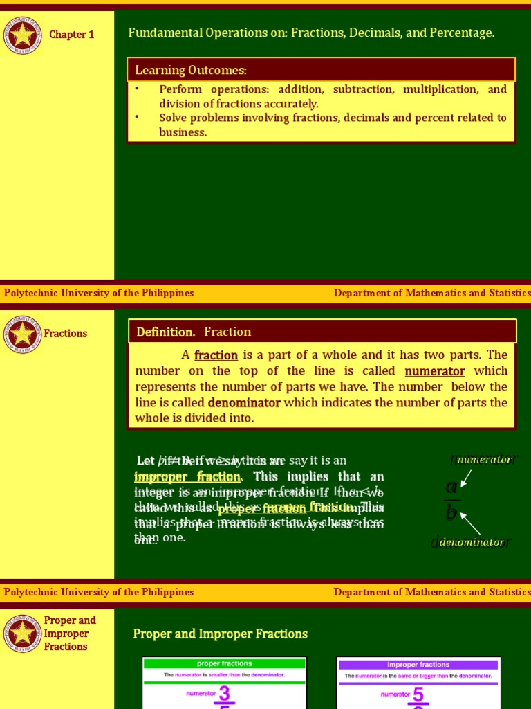 Chapter 1 Fundamental Operations On Fractions Decimals and Percentage | PDF