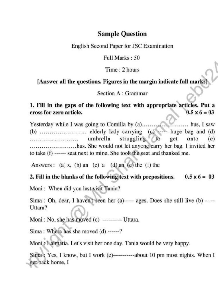 JSC 2013 English 2nd Paper Sample | PDF