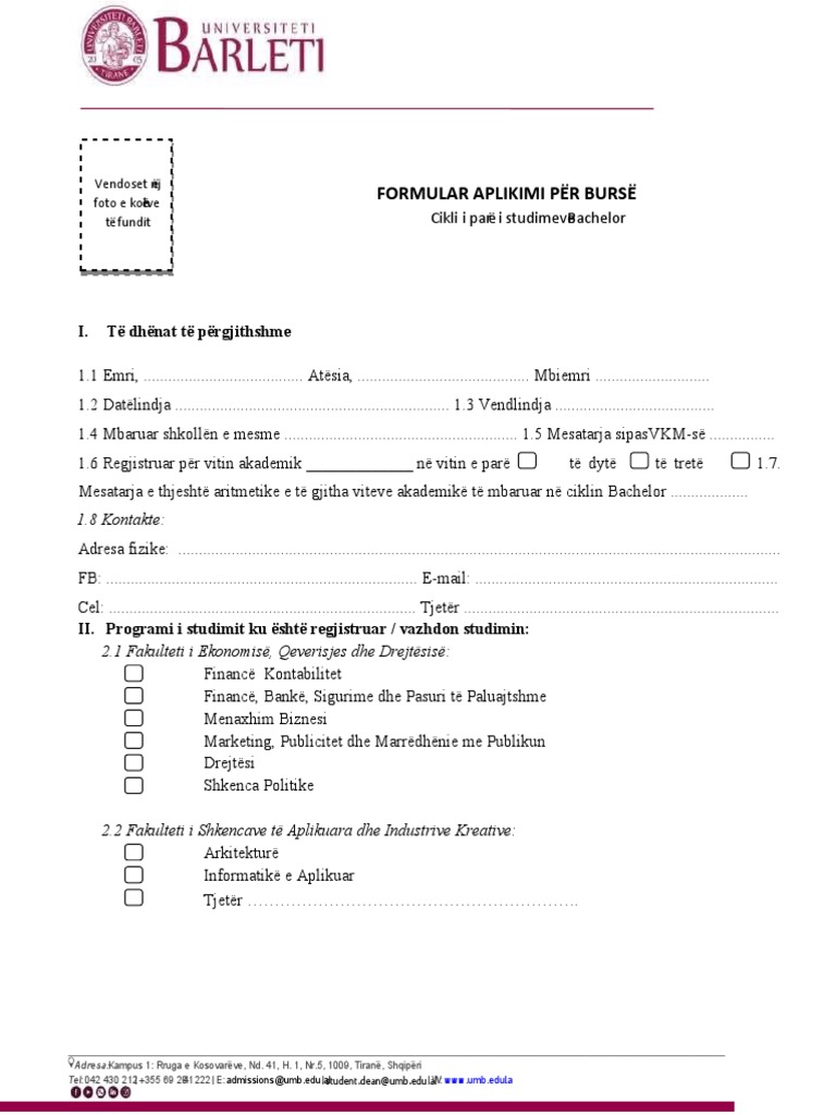 Formular Aplikimi Per Burse Bachelor | PDF